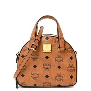 MCM | Bags | Rare Mcm Signature Cognac Diamond Logo Leather Mini Round ...